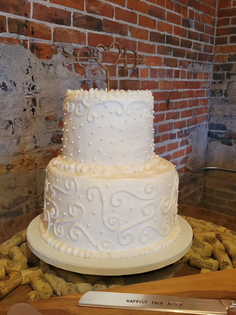 Wedding - Cake - Scrolled Tiered Wedding Cake – 2 Sisters Celebrations & Bakery